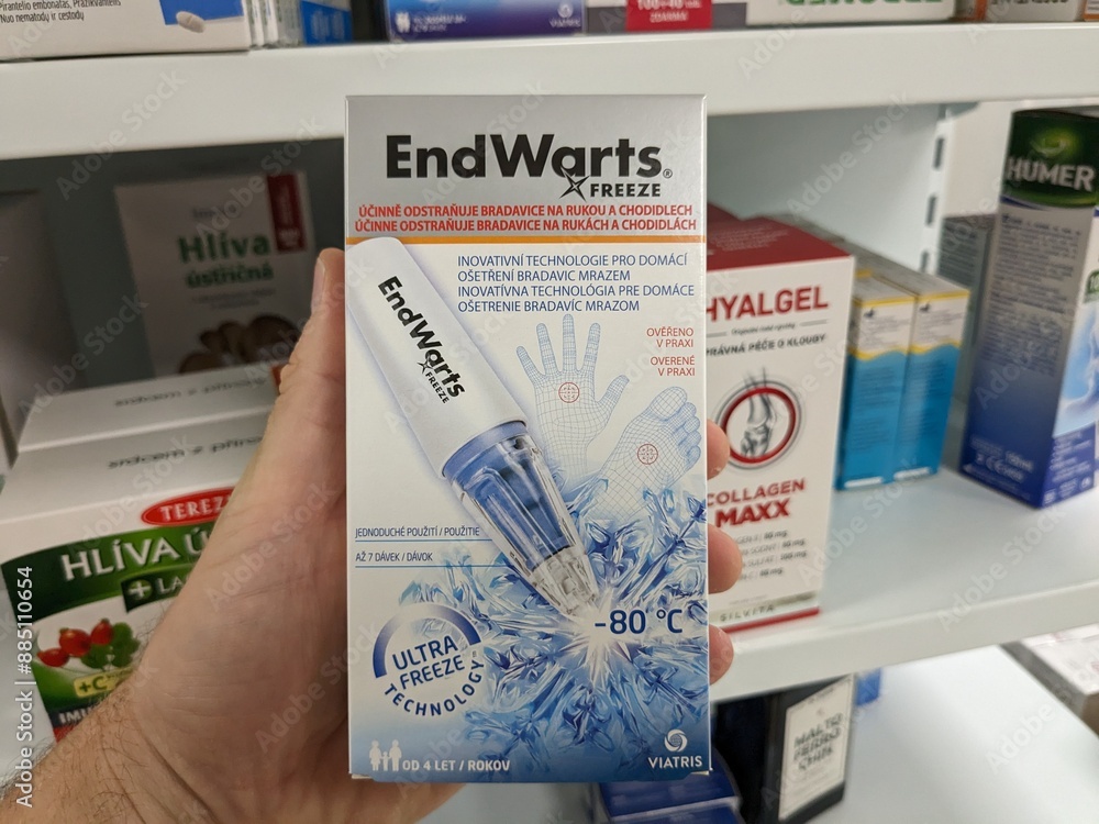 Prague, Czech Republic - July 9 2024: ENDWARTS box of medication with ...