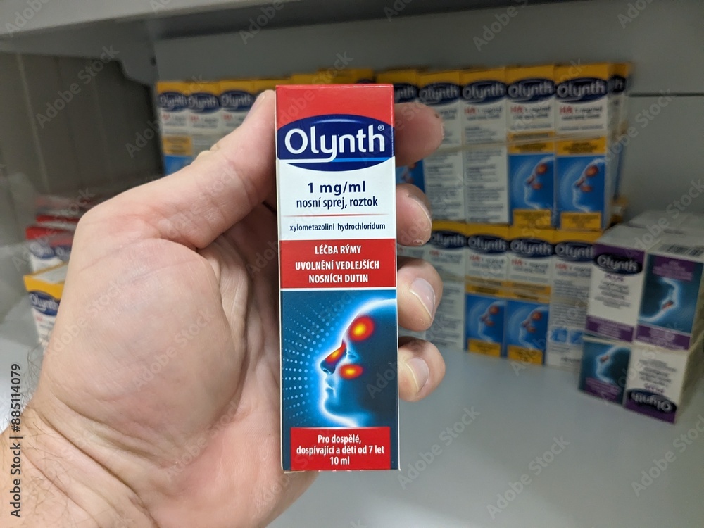 Prague, Czech Republic - July 10 2024: OLYNTH nasal spray with ...