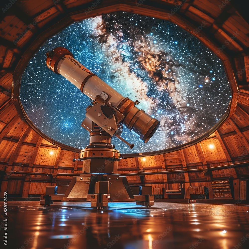 Telescope in observatory with stunning Milky Way view. Perfect for ...