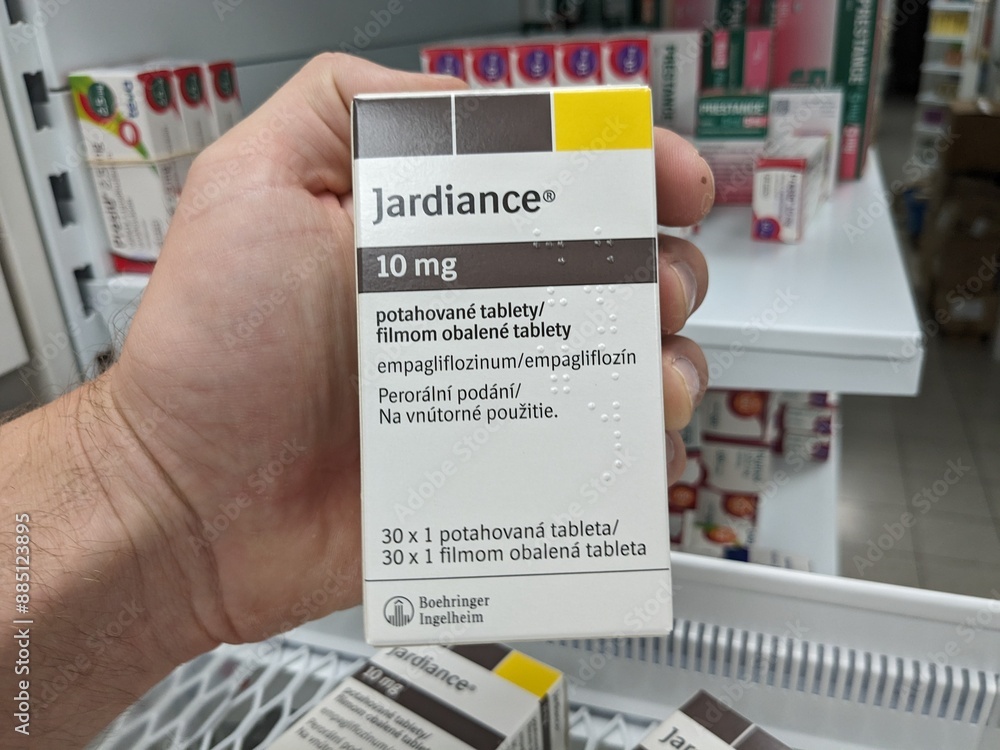 Prague, Czech Republic - July 10 2024: JARDIANCE box of medication with ...