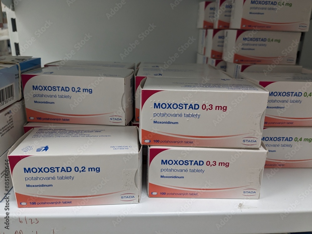 Prague, Czech Republic - July 10 2024: MOXOSTAD box of medication with ...