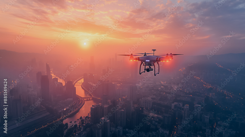 High-tech urban environment with IoT-enabled delivery drones ...