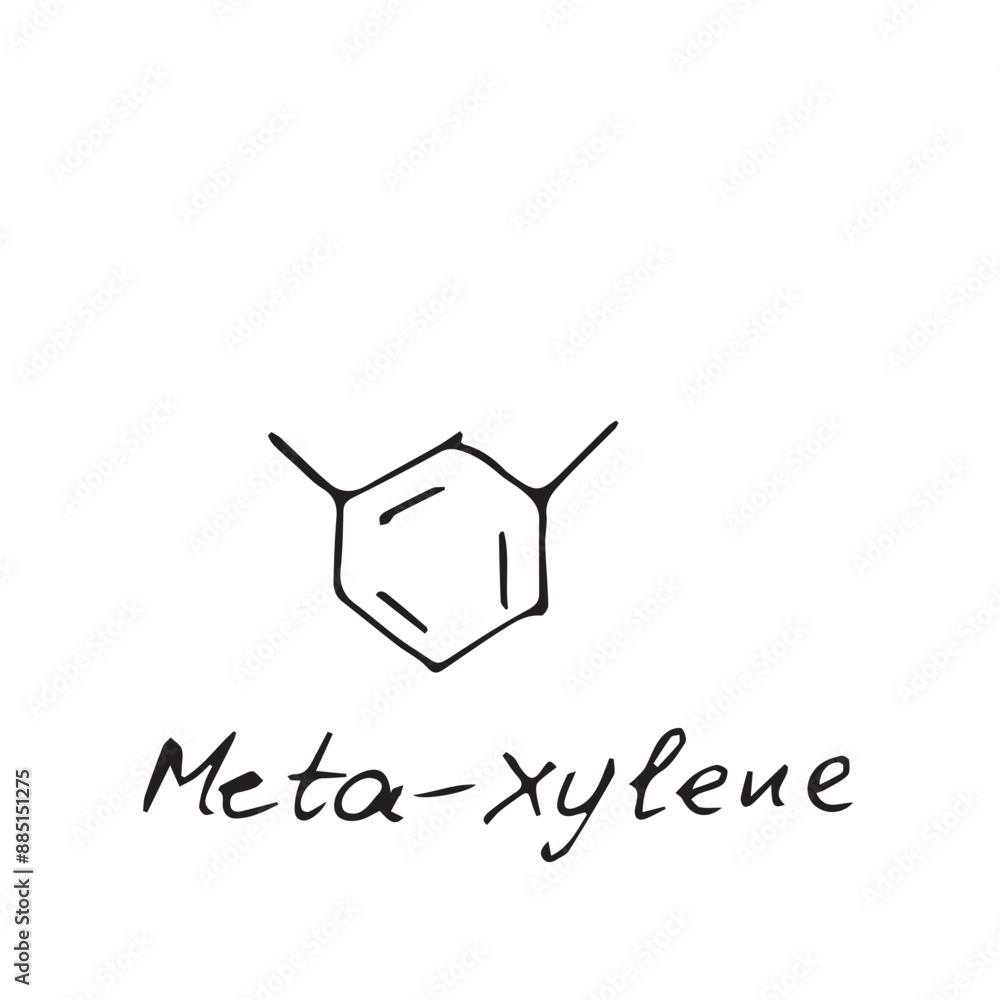 meta-xylene molecule formula. Hand drawn imitation of metaxylene ...