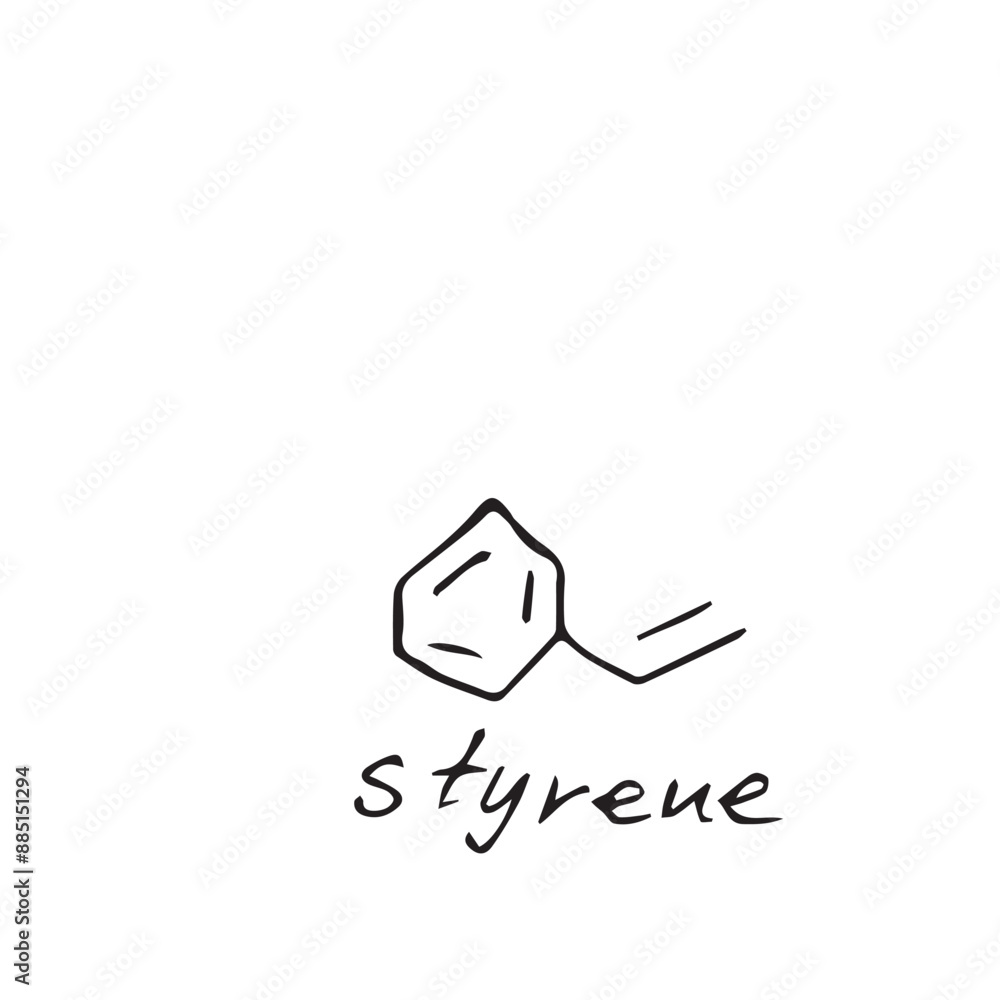 styrene molecule formula. Hand drawn imitation of styrene structural ...