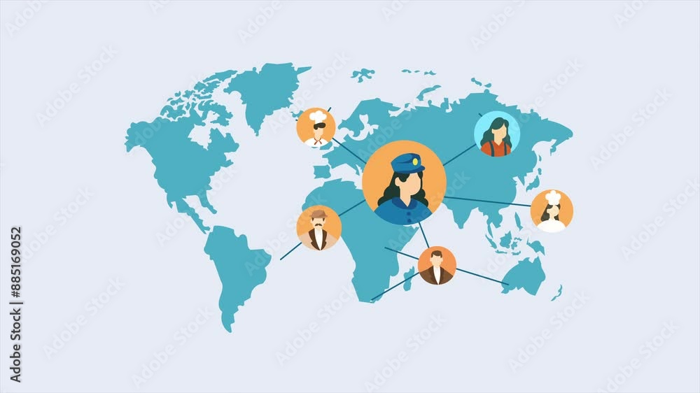 Animated Illustration of connected diverse people avatars forming a ...