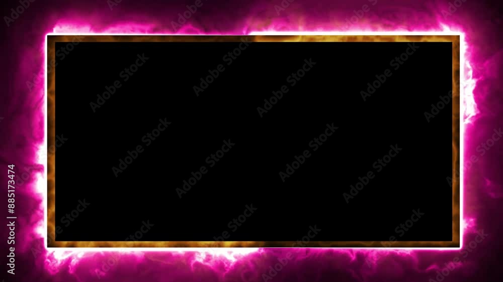 neon border frame, pink with golden ray glowing border, rectangle ...