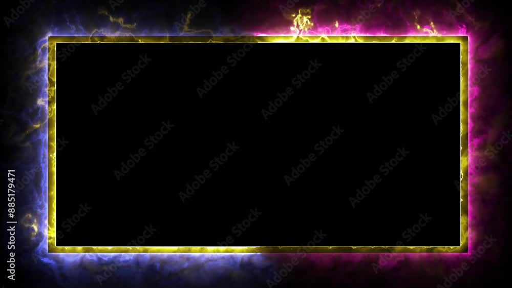 neon border frame, blue purple glowing with golden ray border ...