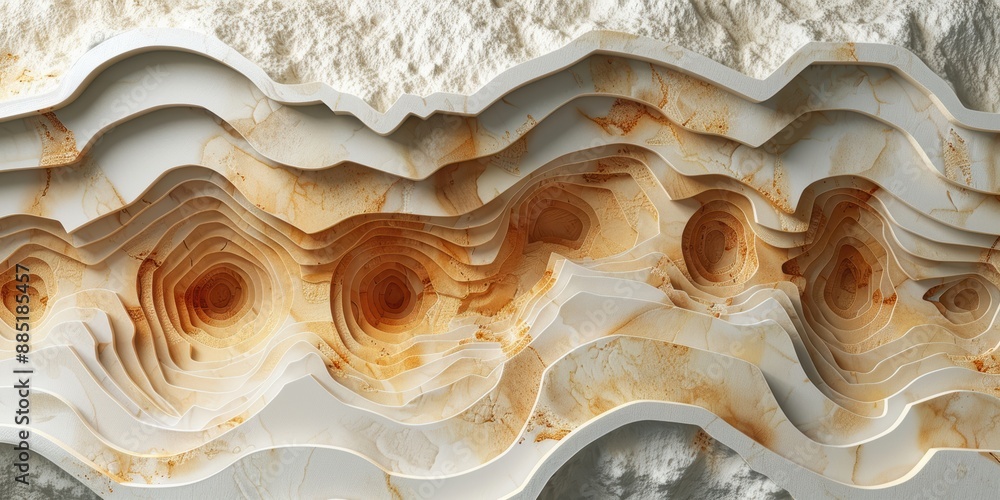 An intricate and detailed layered topographical cutout of a geological ...