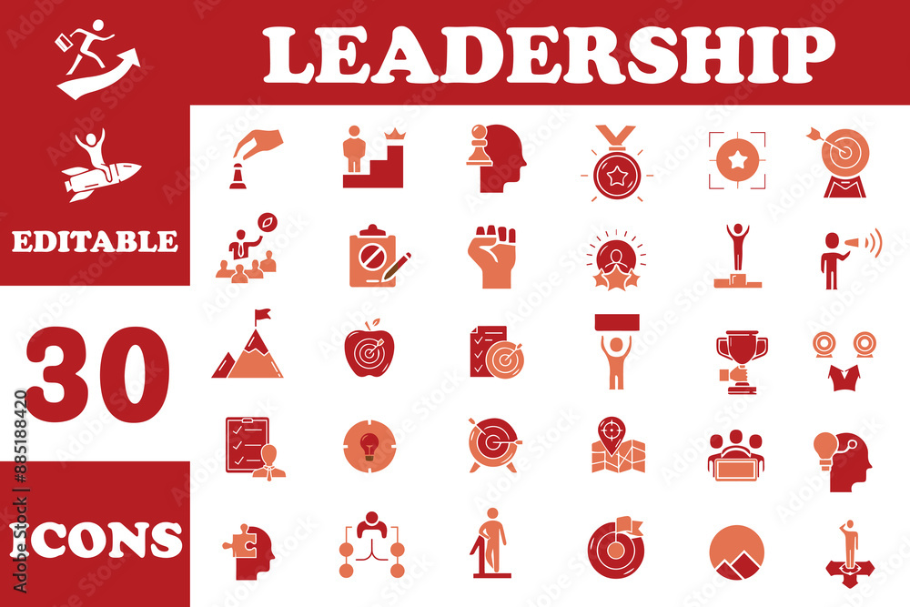 Leadership line Editable Icons set. Leadership icons: leader ...