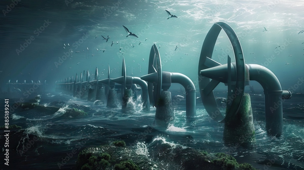 hydroelectric power is renewable green energy powered by turbines and ...