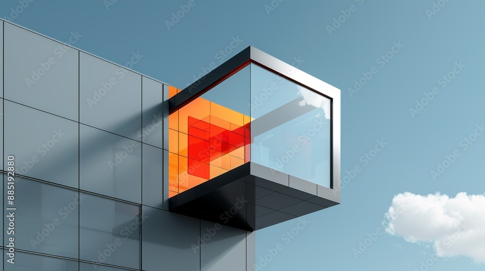 Architectural perspective of a sleek, modern skyscraper with a colorful ...