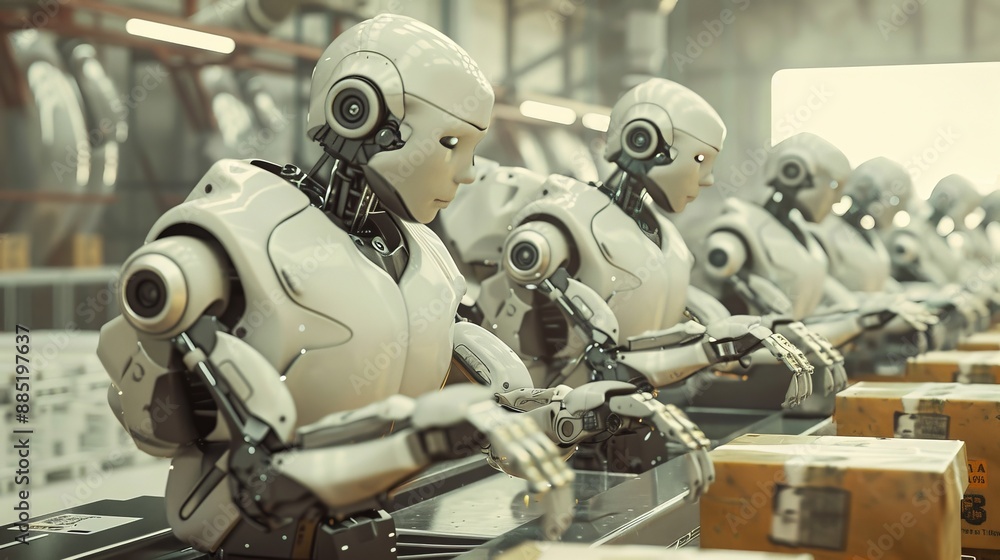 Document a scene where robots are performing quality control ...