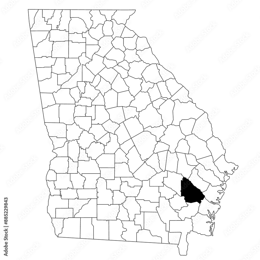 Map of Wayne County in Georgia state on white background. single County ...