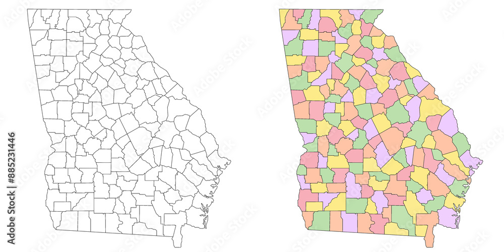 Georgia administrative map, Georgia outline and counties state map set ...