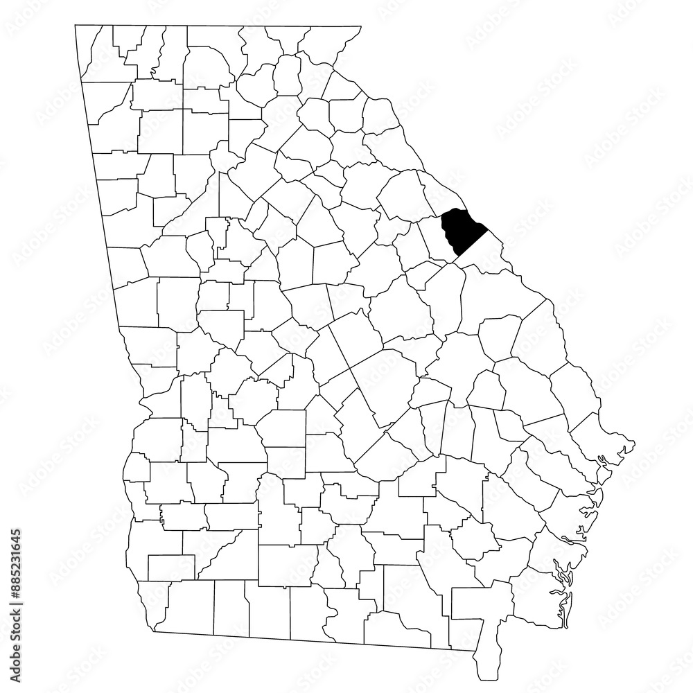 ภาพประกอบสต็อก Map of columbia County in Georgia state on white ...