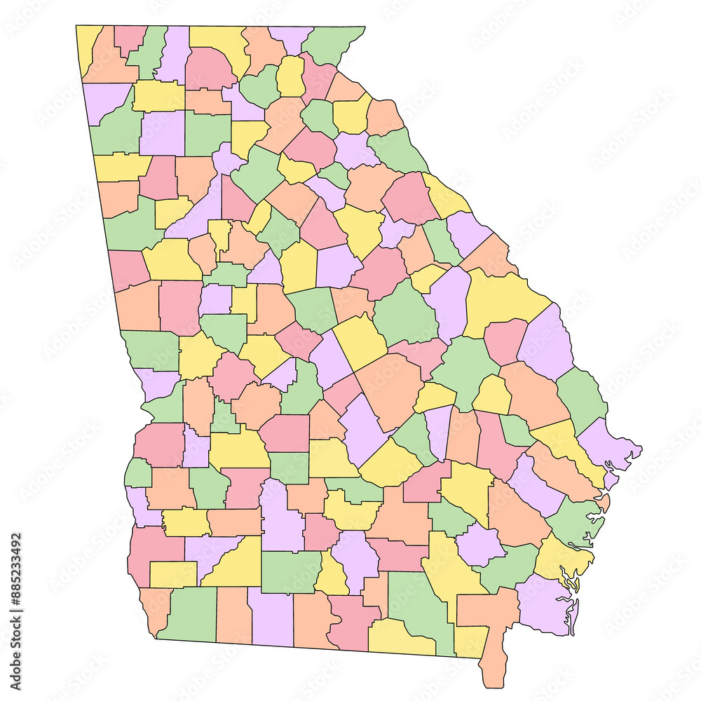 Georgia administrative map. counties map of Georgia with different ...