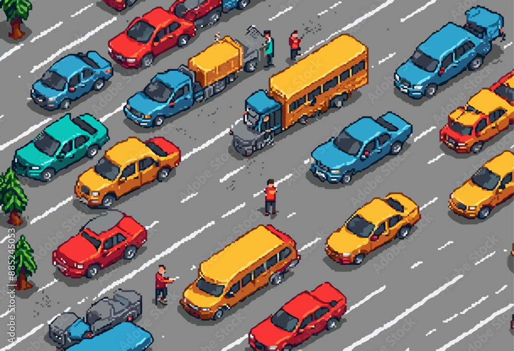 Traffic Jam: A Colorful Cartoon Illustration of Cars and School Buses ...