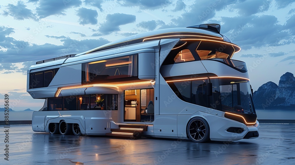 Detailed construction of a state-of-the-art RV, travel-ready, sleek ...