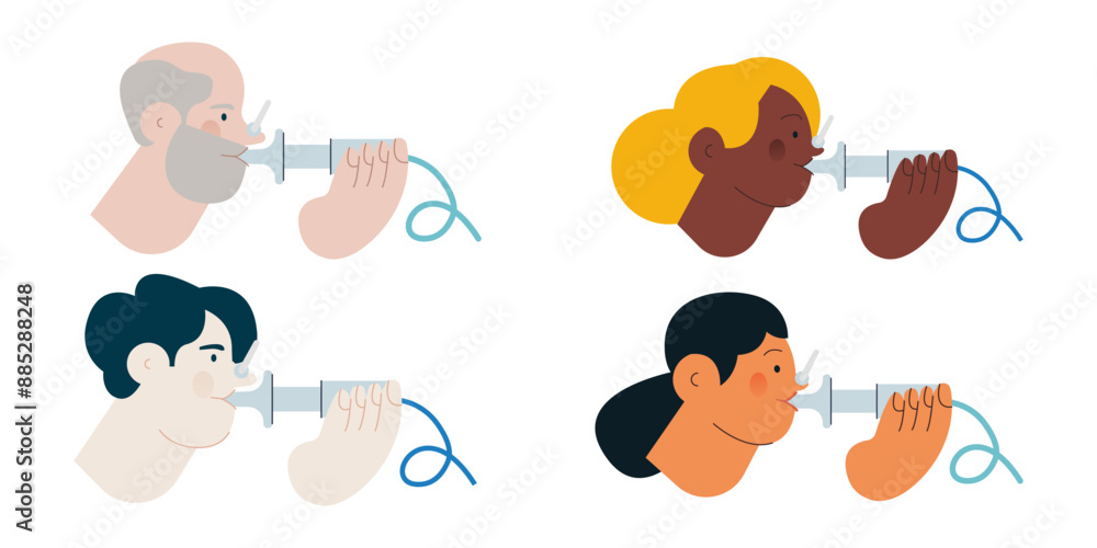 Patients Performing Pulmonary Function Test. Modern Flat Vector ...
