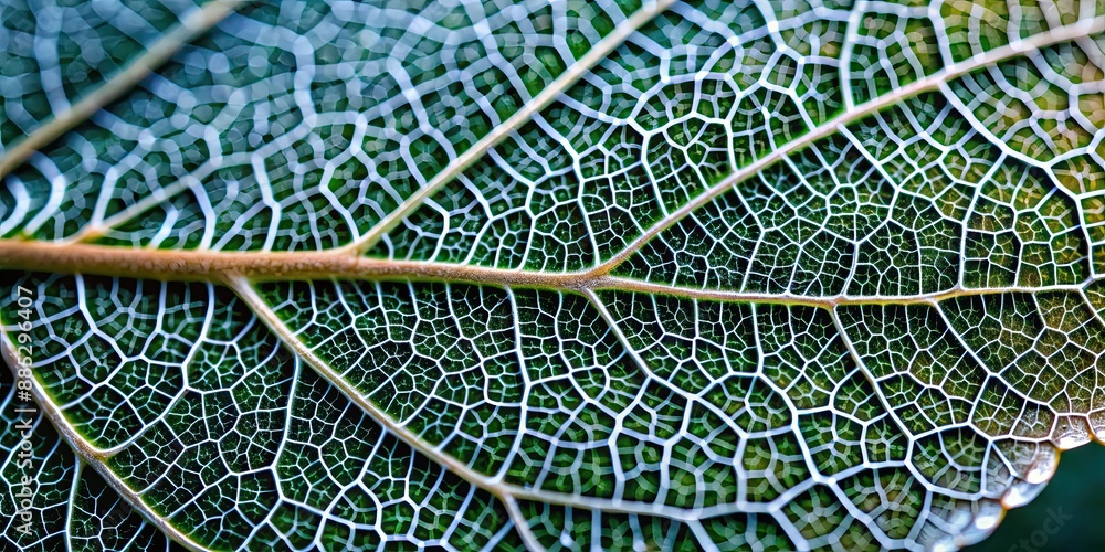 Macro photography of a dewy leaf skeleton texture, showcasing intricate ...