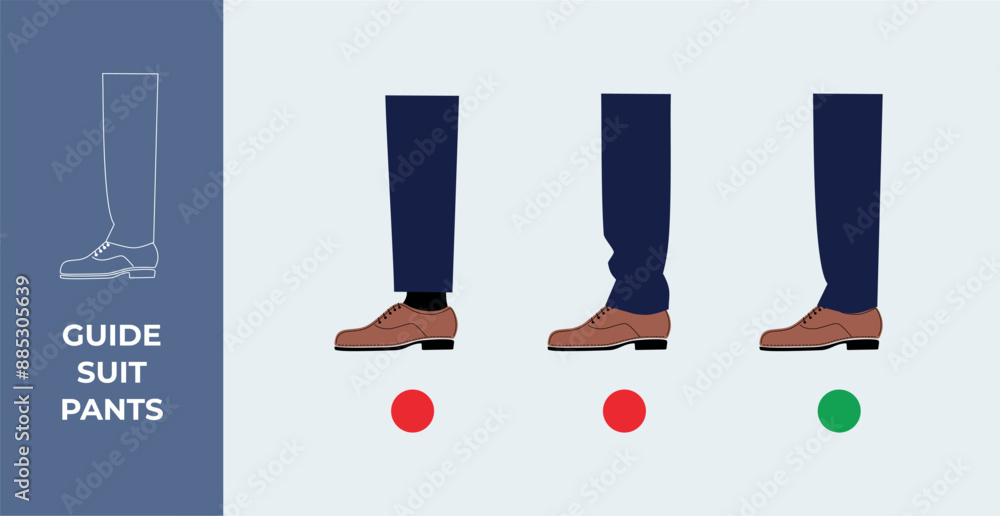 Proper suit pants length guide illustration. Vector illustration ...