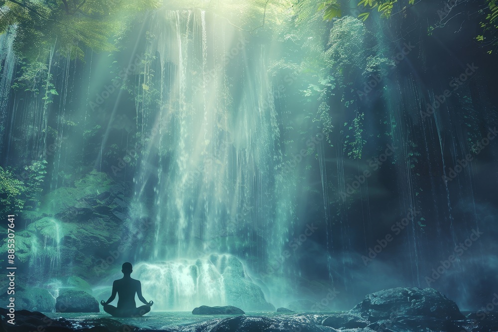 In a cascading waterfall, meditating amongst the rushing water and listening to the calming ...