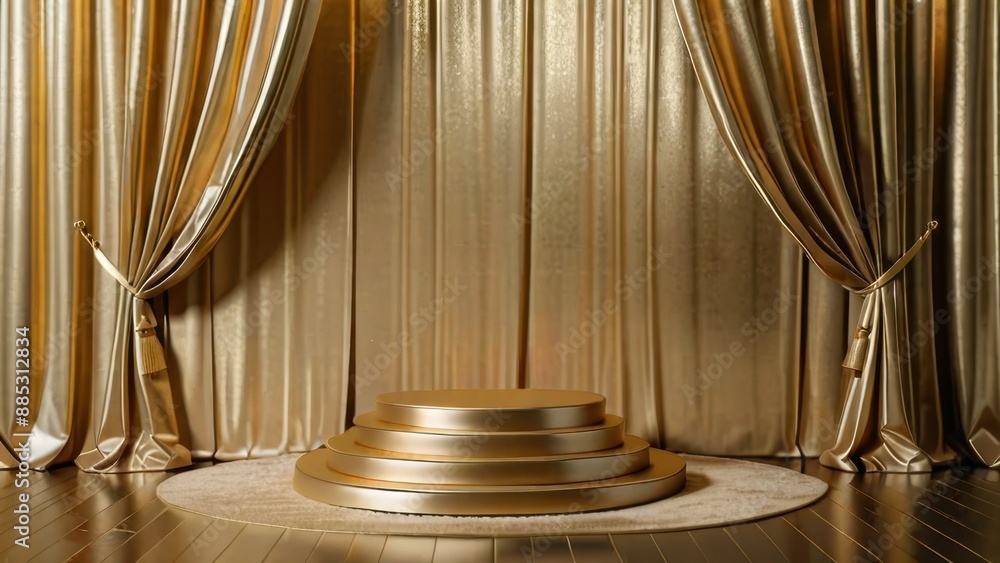 Luxury gold stage podiums with curtains. 3D render collection of ...