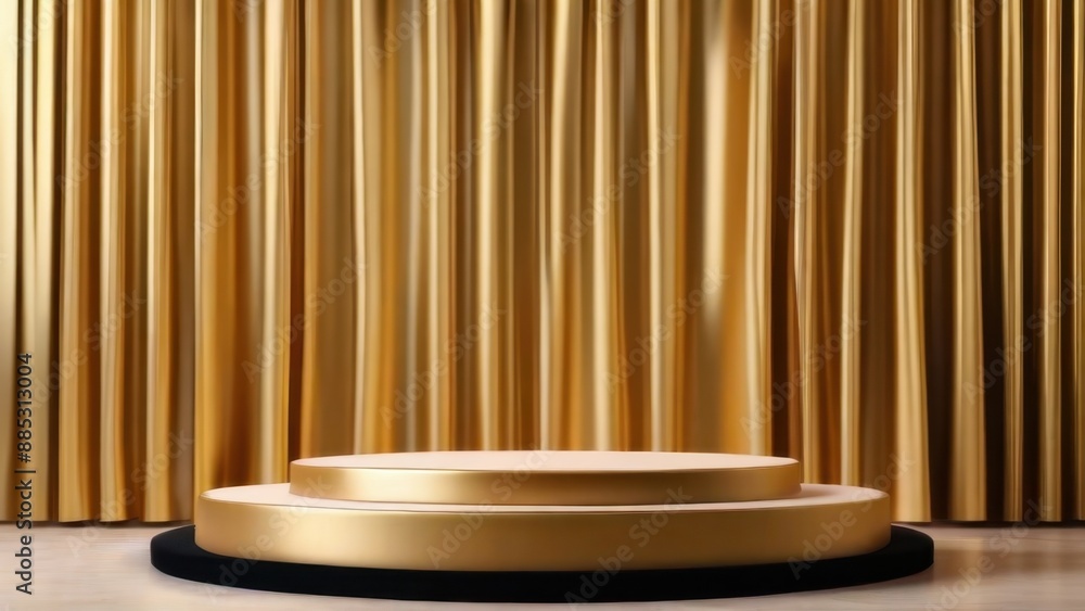 Luxury gold stage podiums with curtains. 3D render collection of ...