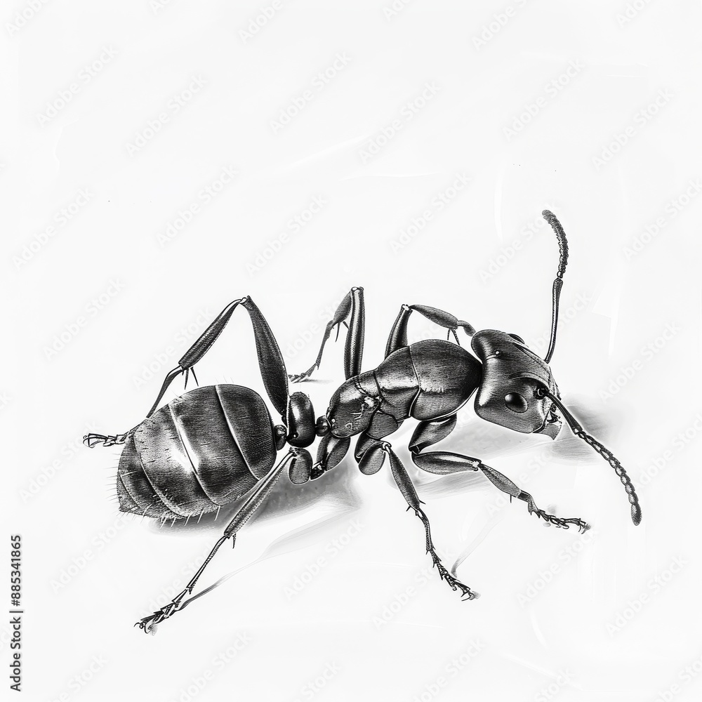An ant with detailed limbs and segmented body, isolated white ...