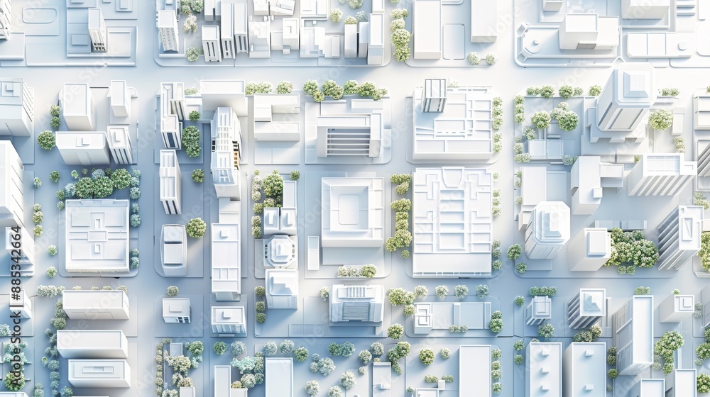 A laid out plan of a city, featuring residential, commercial ...