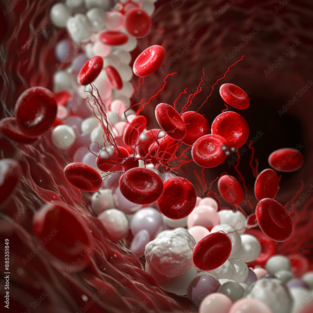 "Blocked Blood Flow: Colorful Clot of Red and White Blood Cells in a ...