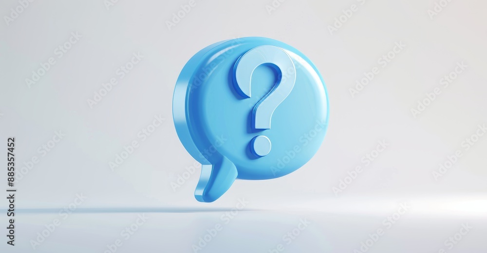 3D illustration of blue question mark icon for faq, answer, and help ...