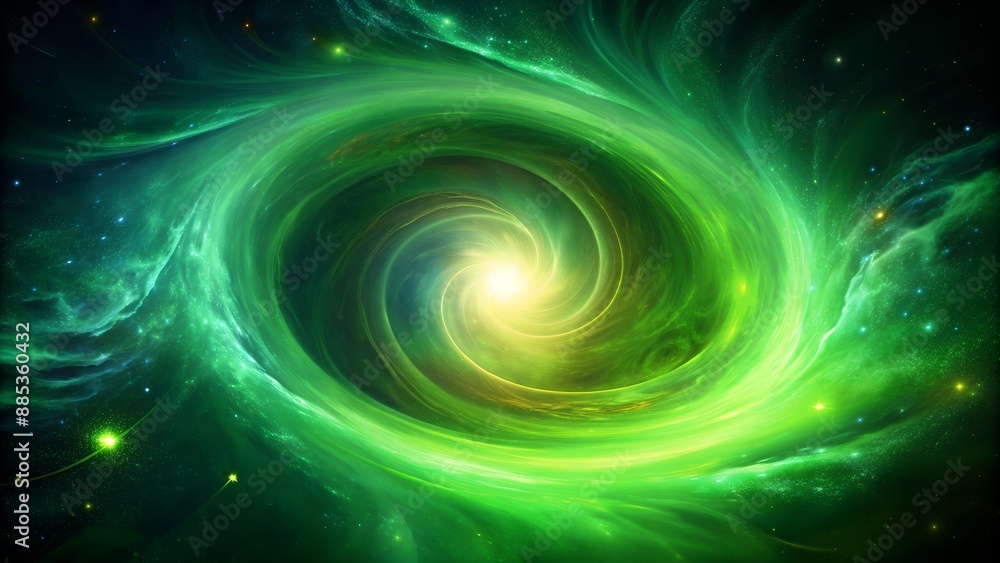 swirling vortex of vibrant green hues against dark background, evoking ...