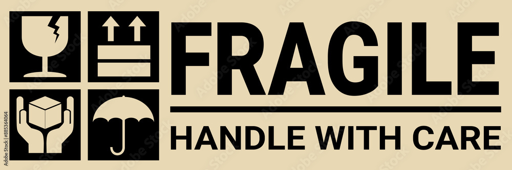 sticker fragile handle with care, black and brown fragile warning label ...