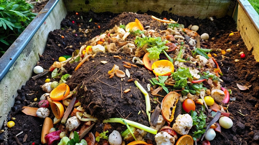 Organic composting process with layers of biodegradable kitchen waste ...