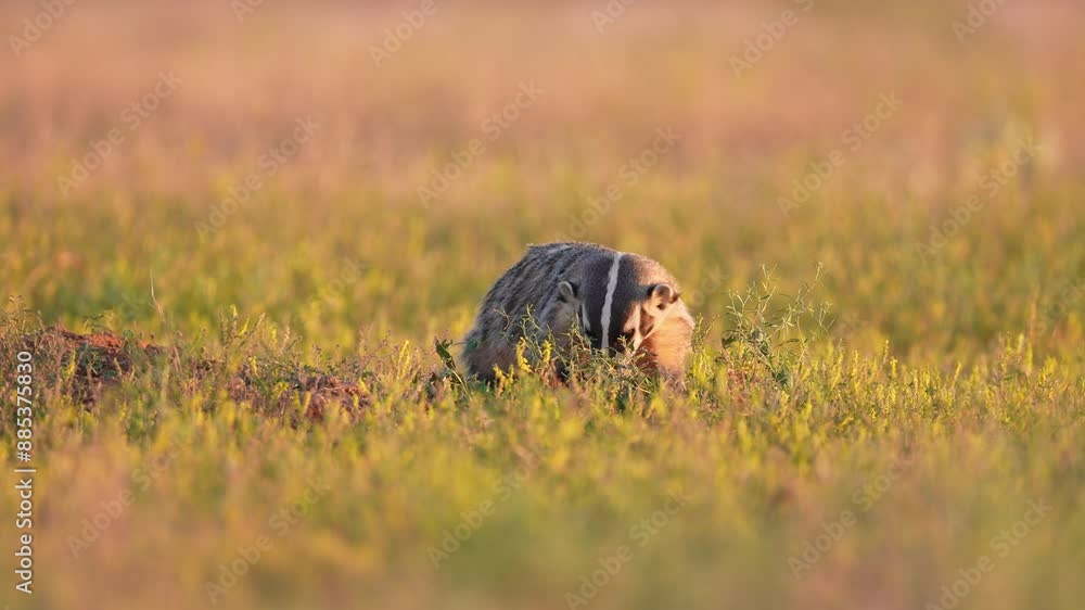 The American badger (Taxidea taxus) is a North American badger , a ...