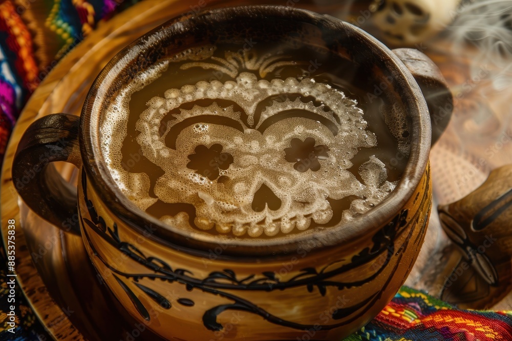 Traditional Mexican Atole with Intricate Day of the Dead Skull Patterns ...