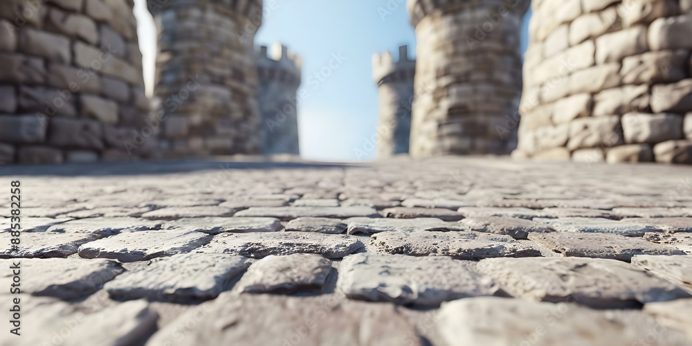 Vintage computer game style background with castles and towers. Concept ...