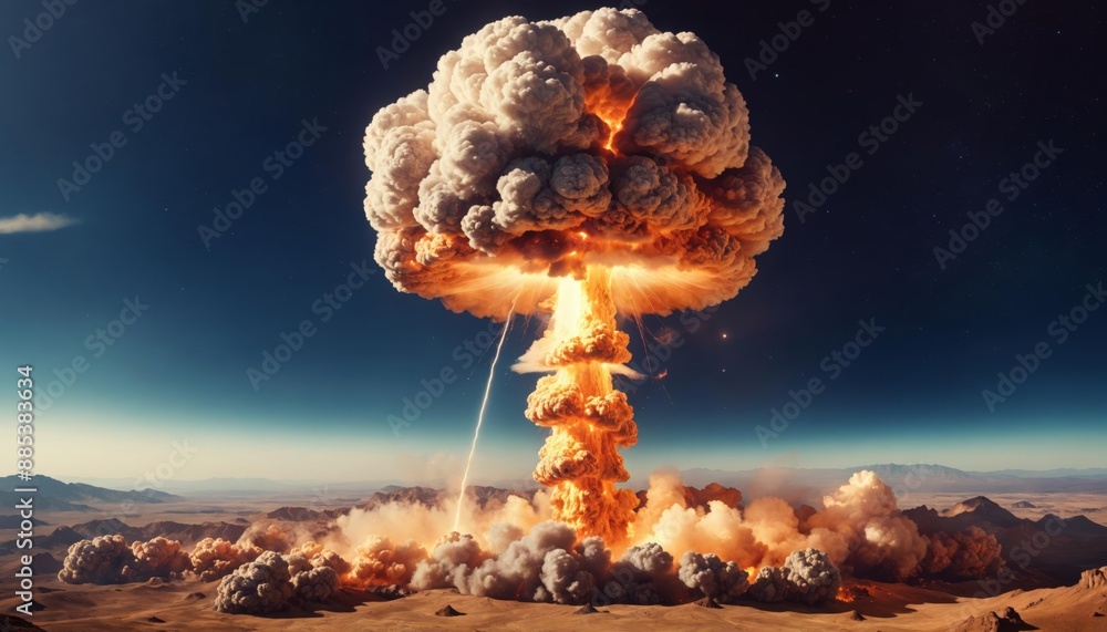 Apocalyptic atomic bomb detonation and firestorm, historical ...