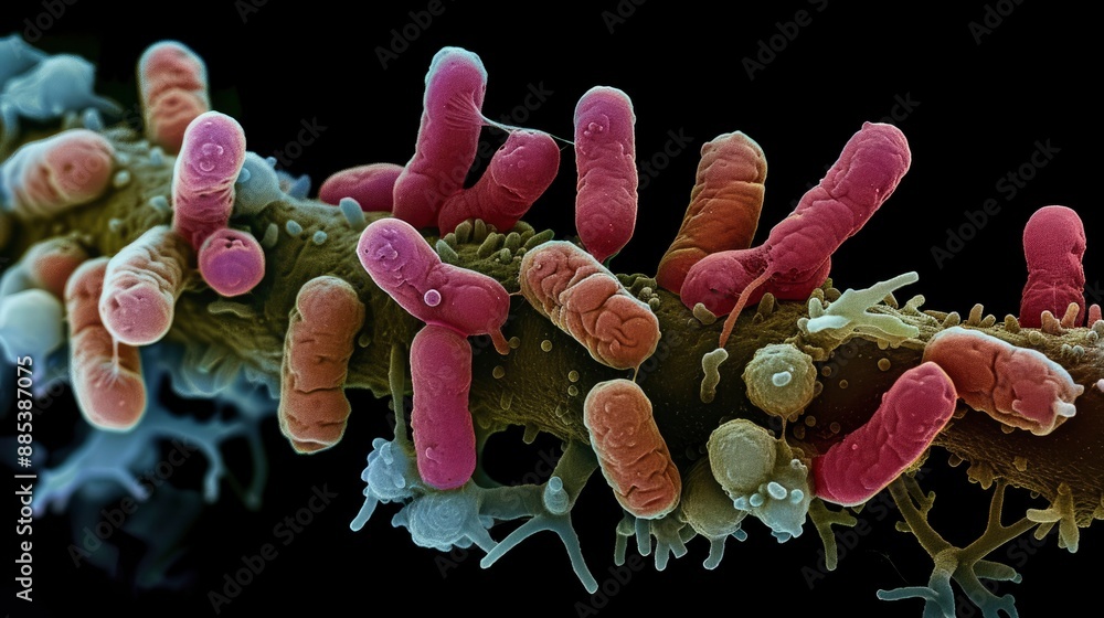 Detailed image of bacterial cells magnified under an electron ...