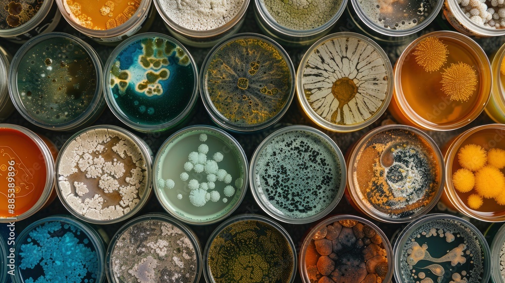 Petri dish with a mix of different bacterial species, each colony ...