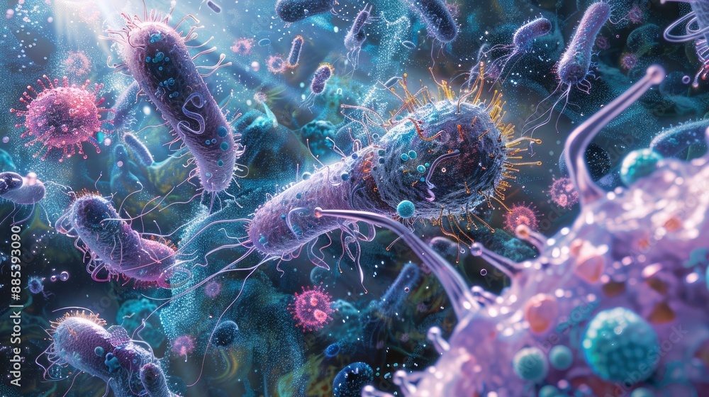 Artistic Depiction Of Bacterial Evolution Showing Genetic Mutations