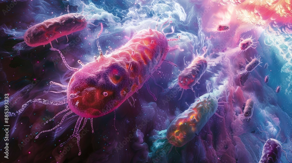 Artistic Depiction Of Bacterial Evolution Showing Genetic Mutations