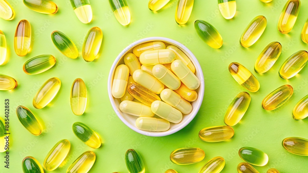 Food supplement oil filled capsules with fish oil, omega 3, omega 6 ...