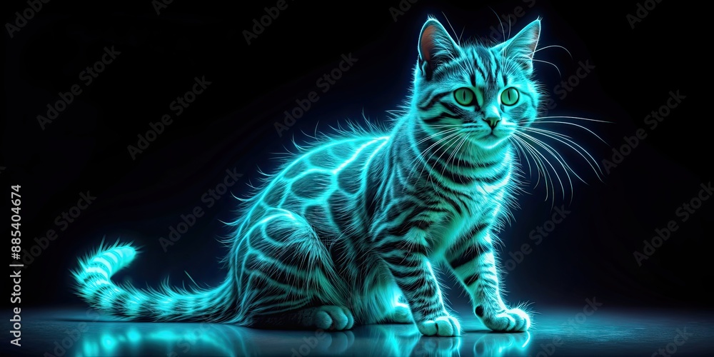 Glow in the dark cat with luminous markings, cat, pet, glowing ...