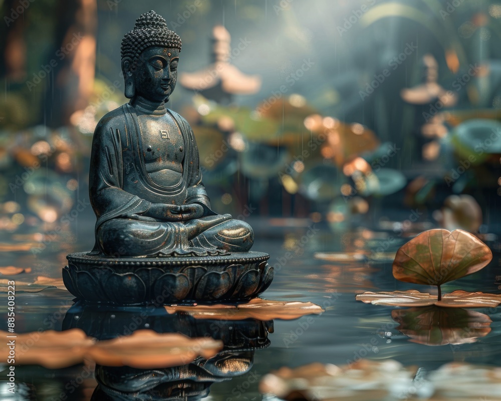 Enlightened Serenity: Hyper-Realistic Thai Buddha Statue Floating Above ...