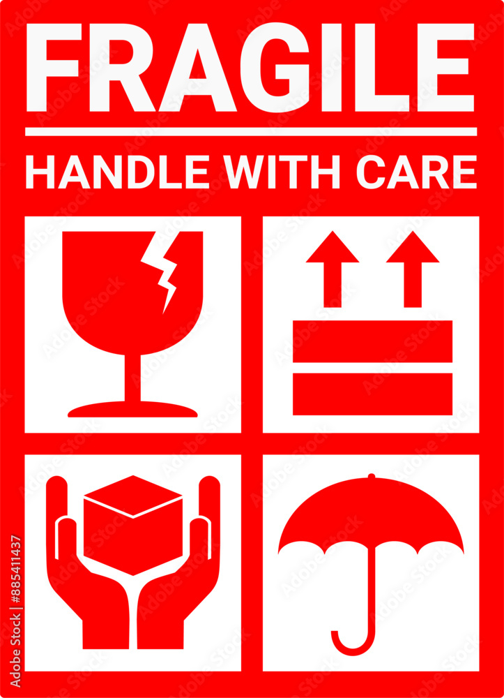 Sticker Fragile Handle With Care Red Fragile Warning Label With Broken