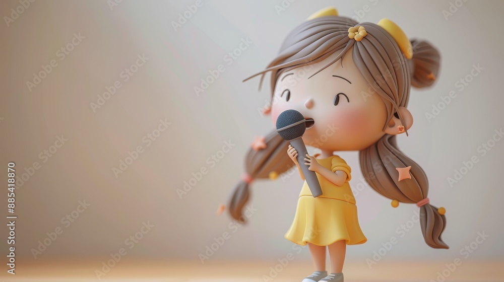 Adorable clay musician girl with microphone singing, full body, facing ...
