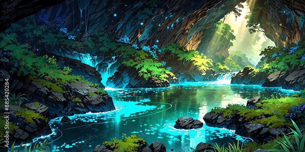 waitomo glowworm caves new zealand anime style stunnin background Stock ...