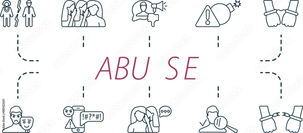 Abuse outline icons set. Creative icons: racist, rumors, discredit ...